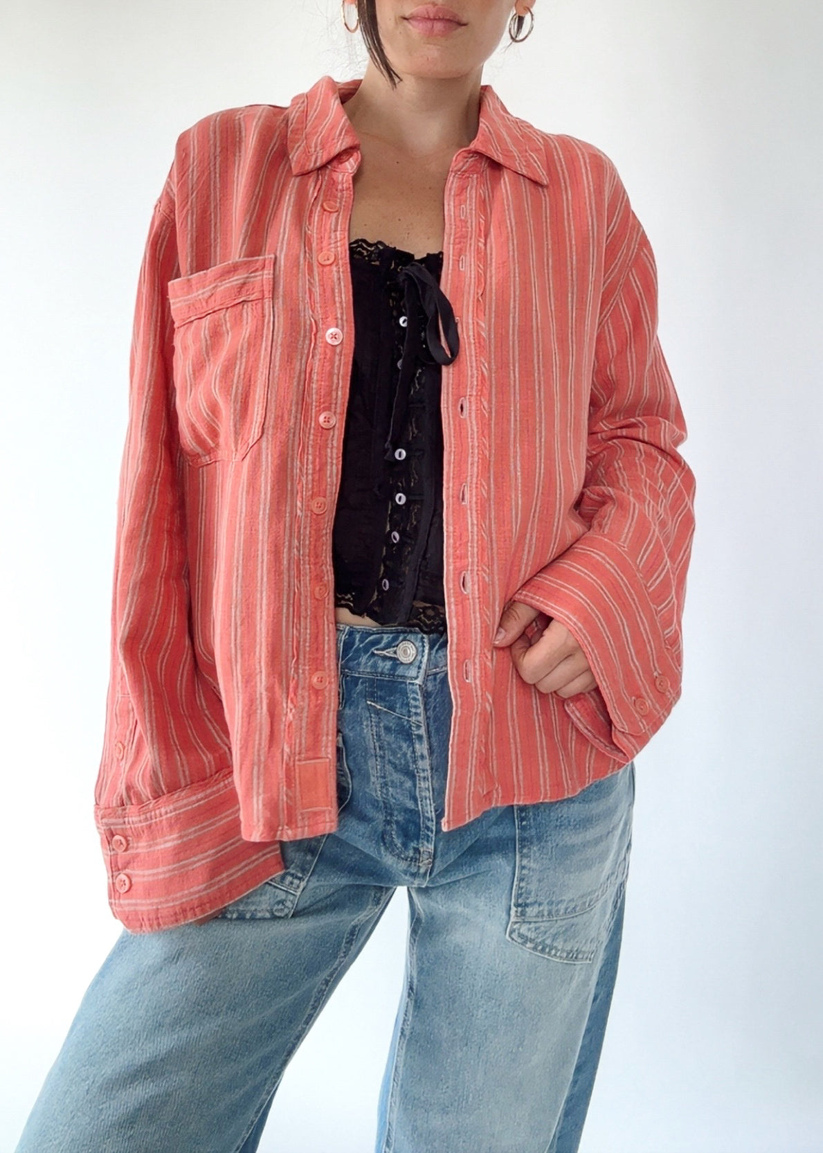 Free People Striped Linen Laurel Button Up - CINNAMON COMBO – Thr3e ...